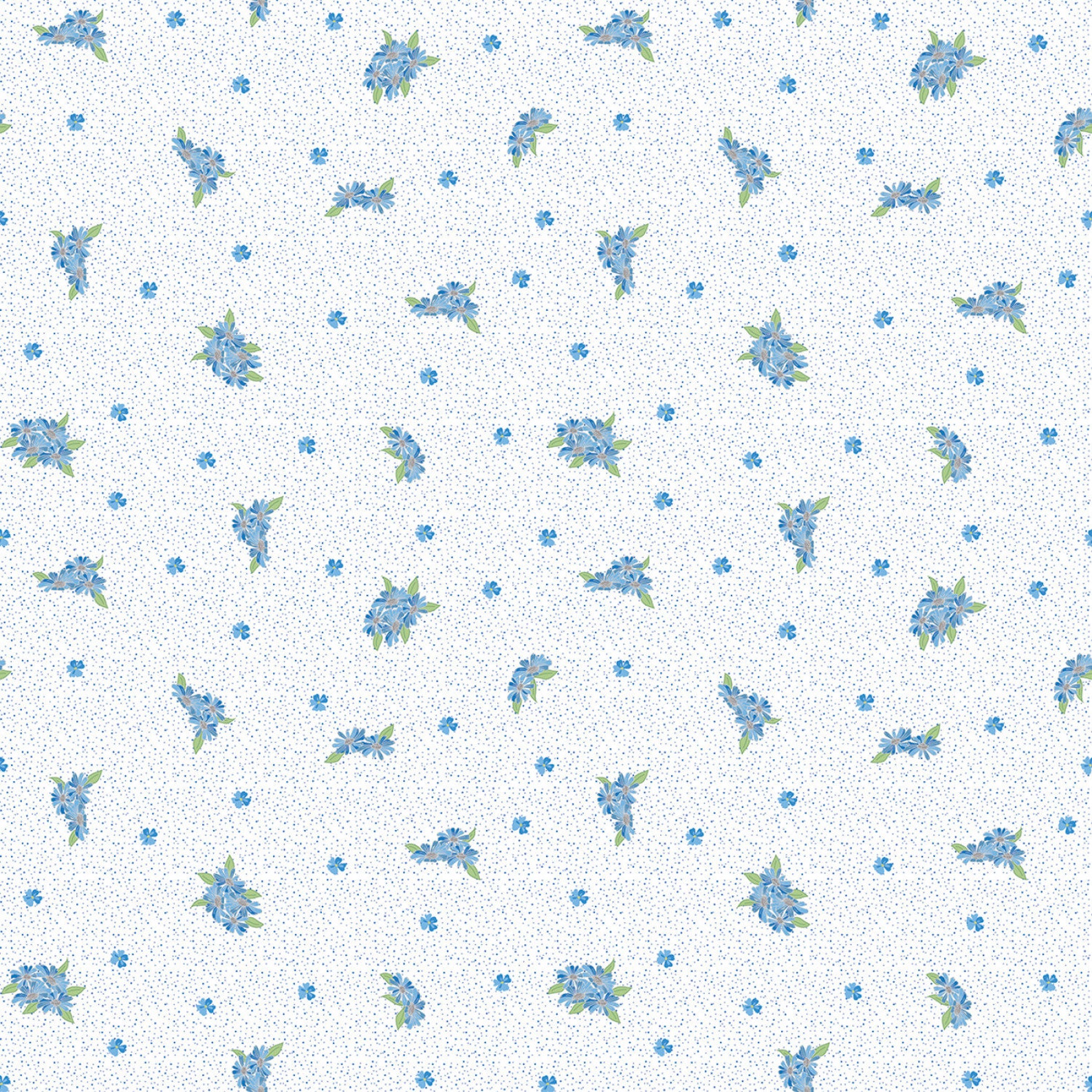 Blue Floral, Allover, Tiny Blue Dots, White Background, Sunny Skies ...
