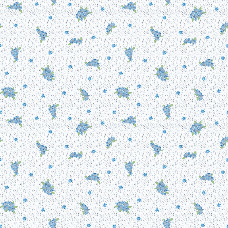 Blue Floral, Allover, Tiny Blue Dots, White Background, Sunny Skies ...