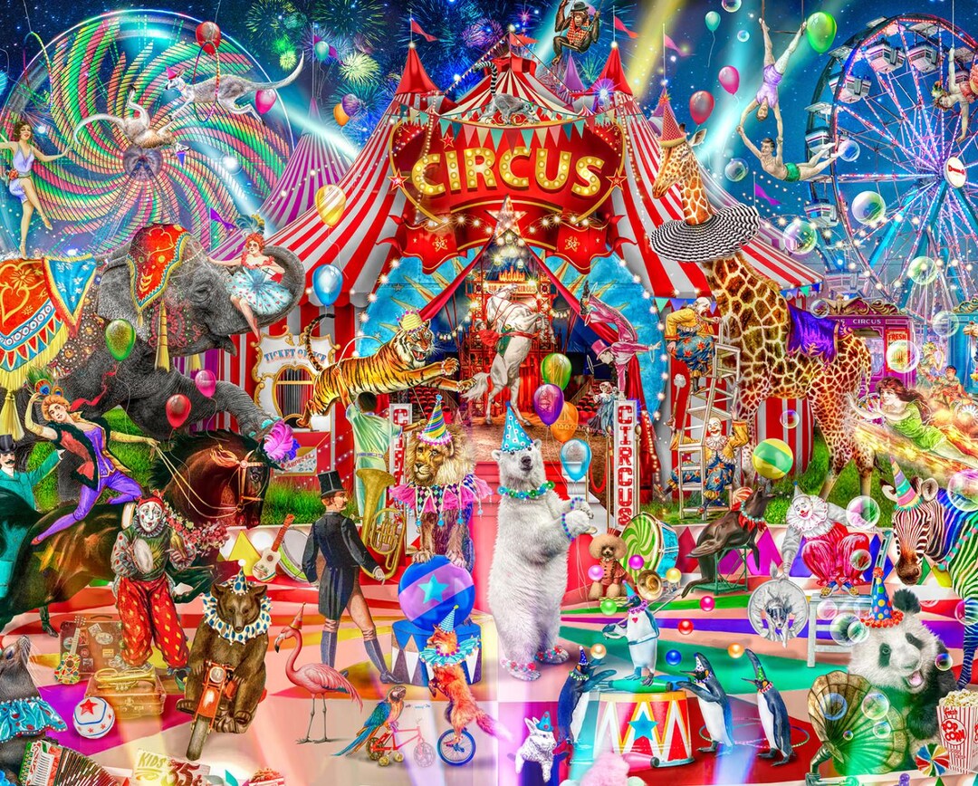 Circus Acts Scene, Elephant, Bear, Tiger, A Night at the Circus ...