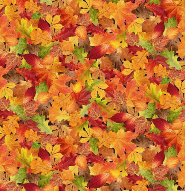 Autumn Fabric, Fall Packed Leaves, Red, Orange, Yellow, Green, Gather ...