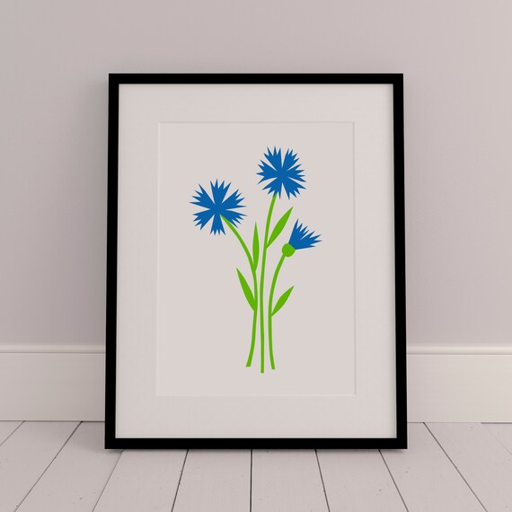 Cornflower Print Art Print Mid Century Modern Wall Art Mid | Etsy