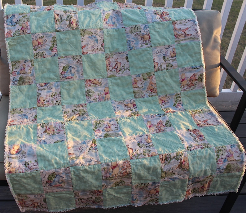 Winnie the Pooh Baby Rag Quilt: Cream Toile & Sage Green - Etsy