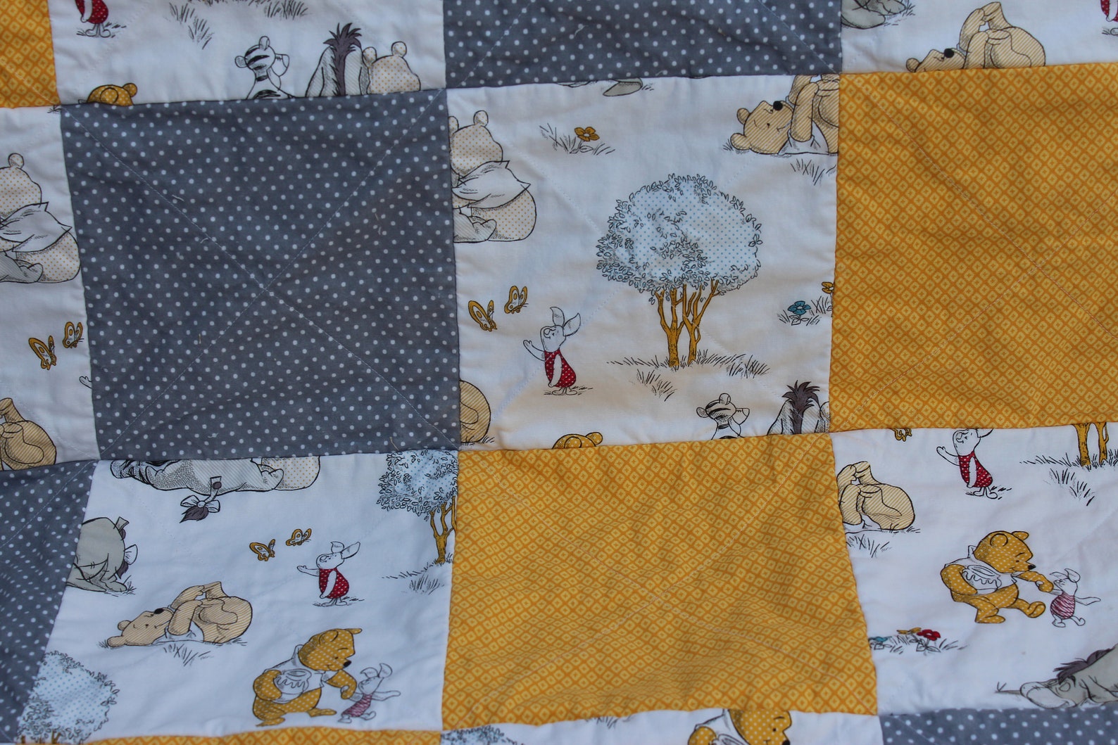Baby Rag Quilt, Winnie the Pooh - A Togetherish Sort of Day, Gray Polka ...