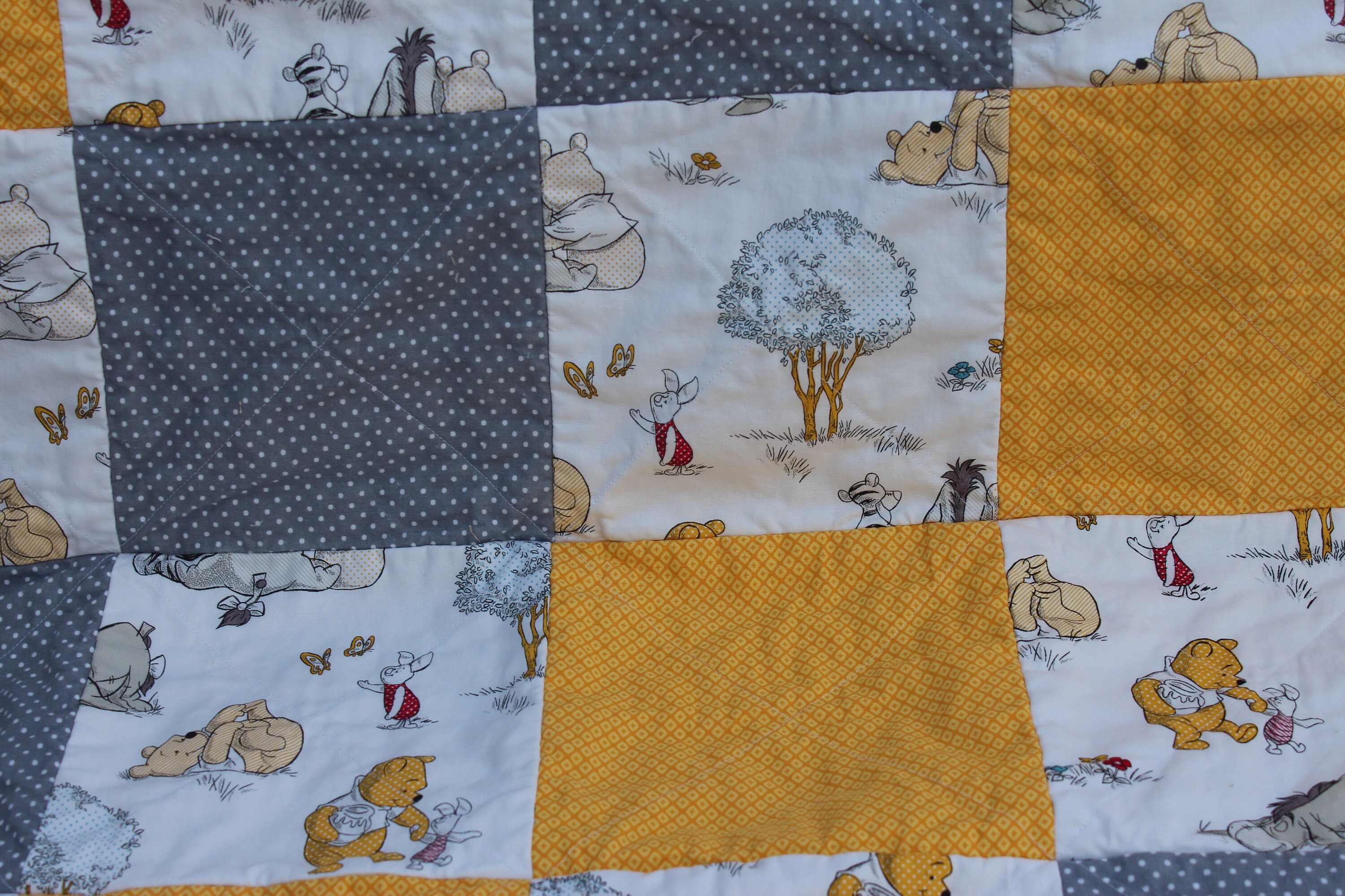 Baby Rag Quilt, Winnie the Pooh - A Togetherish Sort of Day, Gray Polka ...