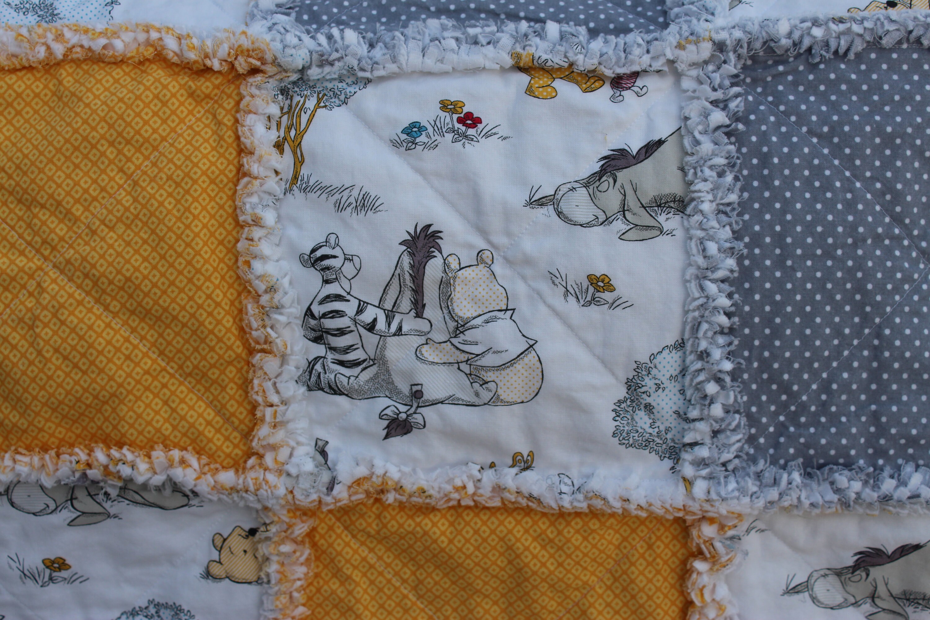 Baby Rag Quilt, Winnie the Pooh - A Togetherish Sort of Day, Gray Polka ...