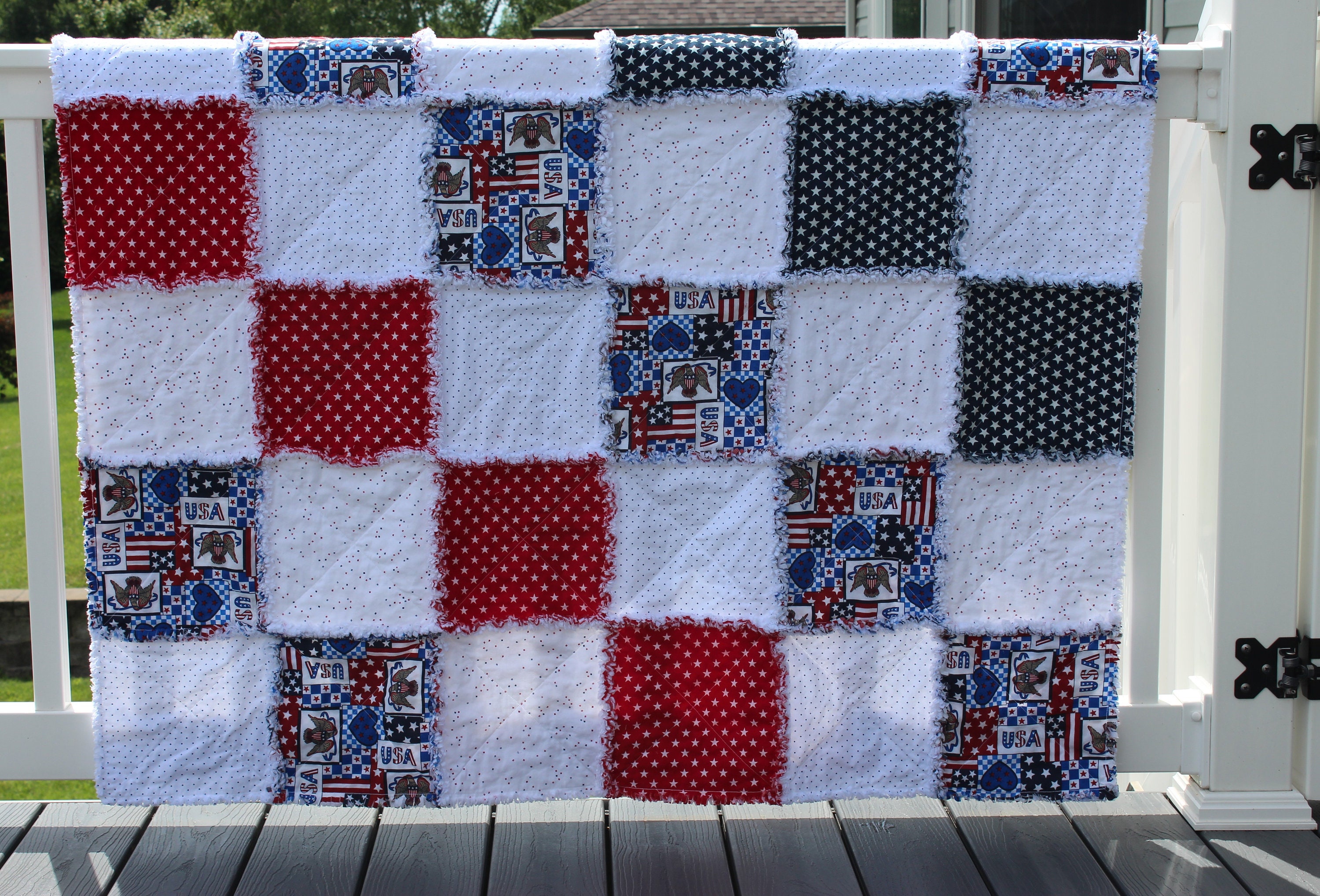 Patriotic Rag Quilt Throw, Flag, Stars, Eagle, USA; 51" X 61" - Etsy