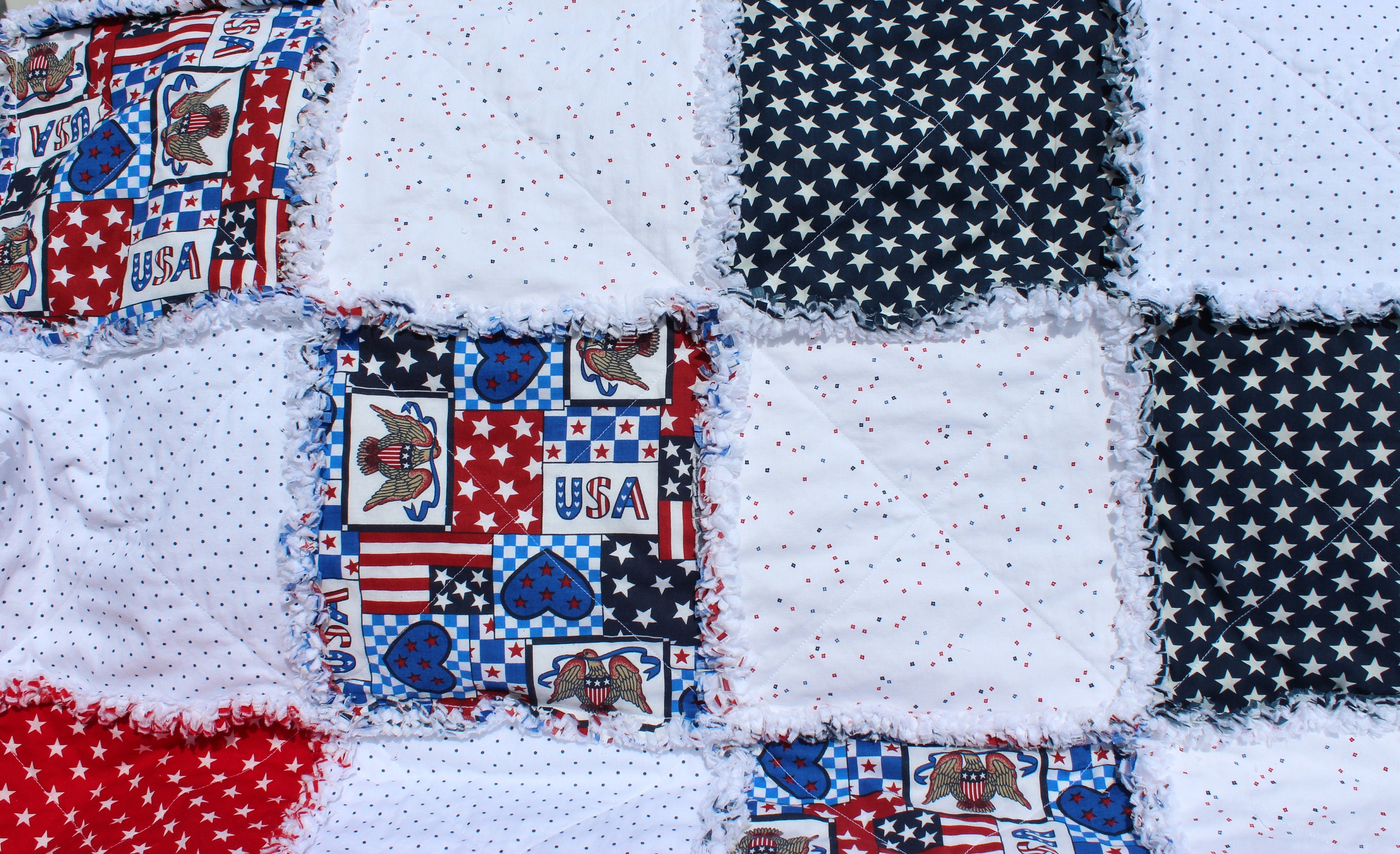 Patriotic Rag Quilt Throw, Flag, Stars, Eagle, USA; 51" X 61" - Etsy
