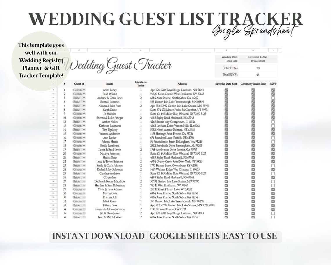 Ultimate Wedding Guest List Template | Google Sheets Wedding Planner ...
