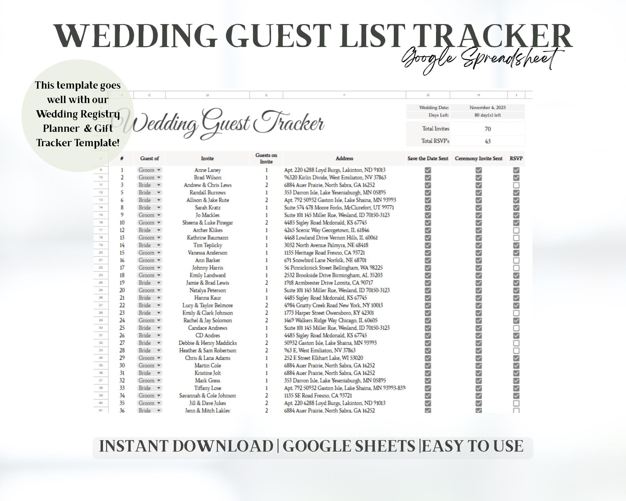 Ultimate Wedding Guest List Template | Google Sheets Wedding Planner ...