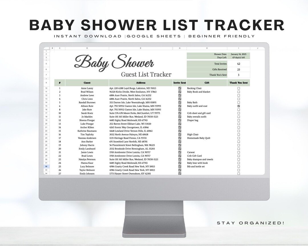 Ultimate Baby Shower Guest List Template | Google Sheets Shower Planner ...