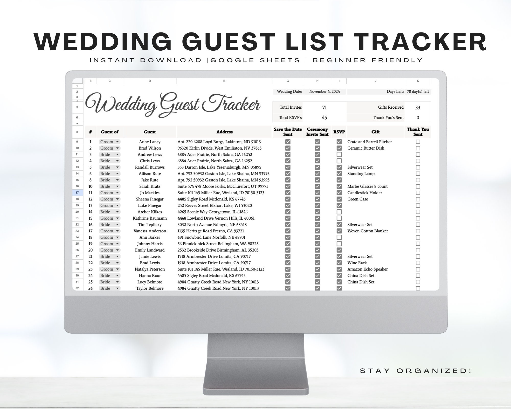 Ultimate Wedding Guest List Template | Google Sheets Wedding Planner ...