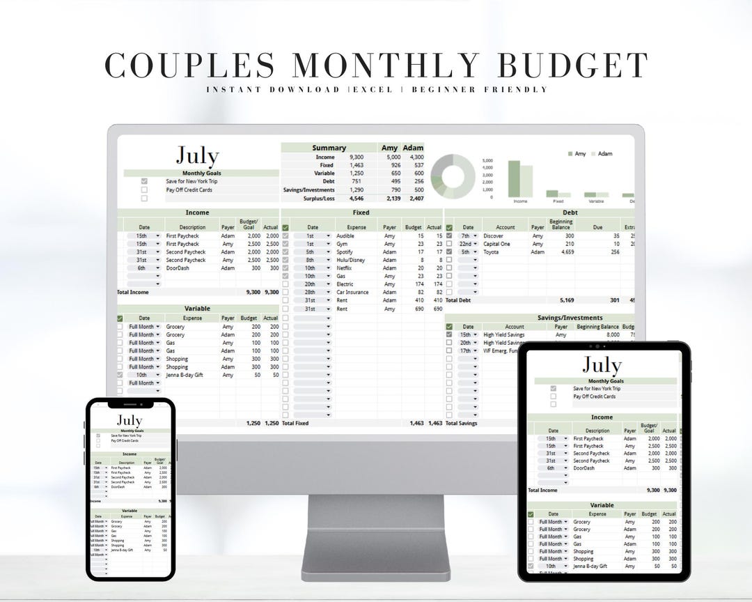 Couples Budget Excel Template | Beginner-friendly Finance Tracker ...