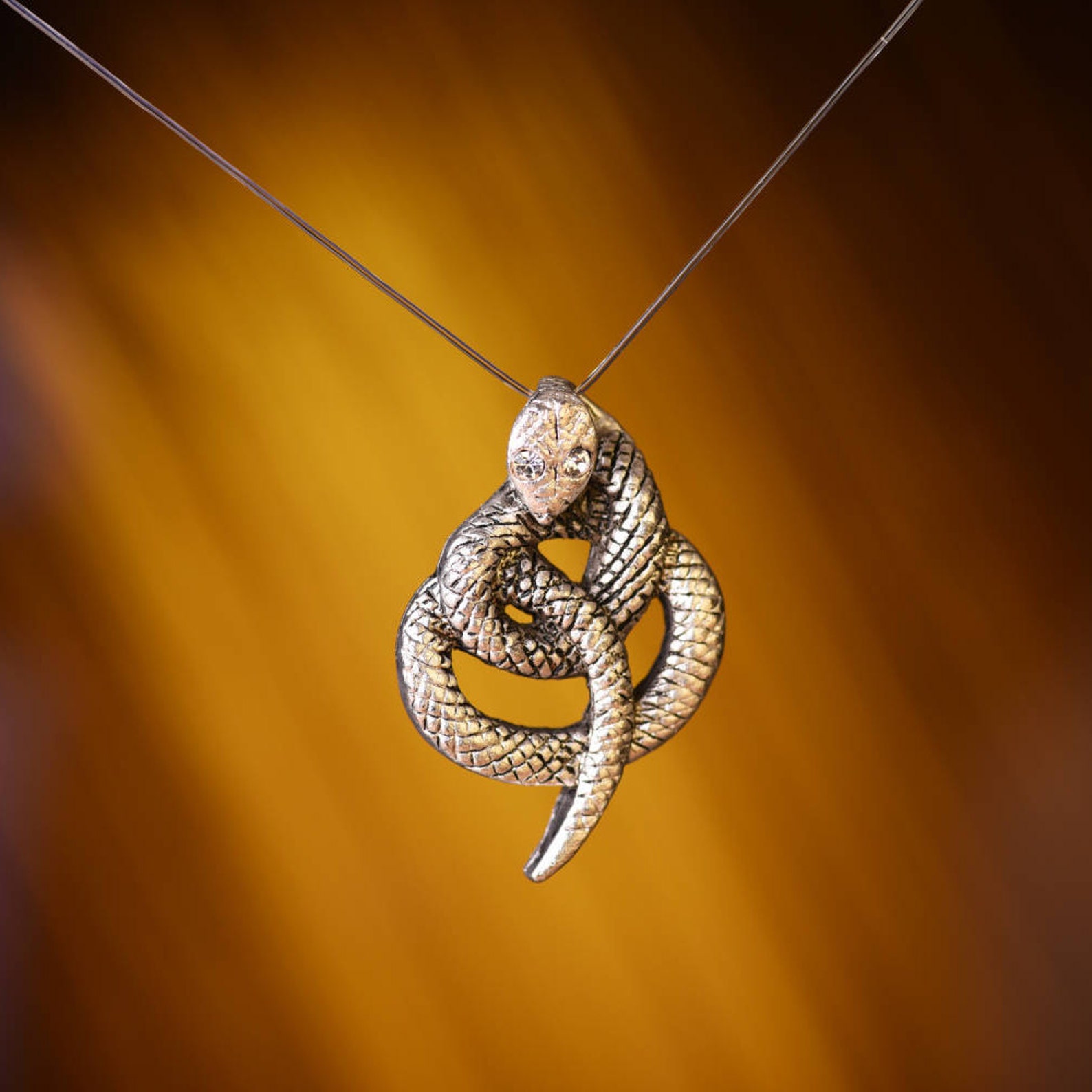 Snake Pendant, Rhinestone Eyes - Etsy