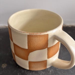 Ceramic Cream Checkered Mug | Handmade Pottery - Etsy