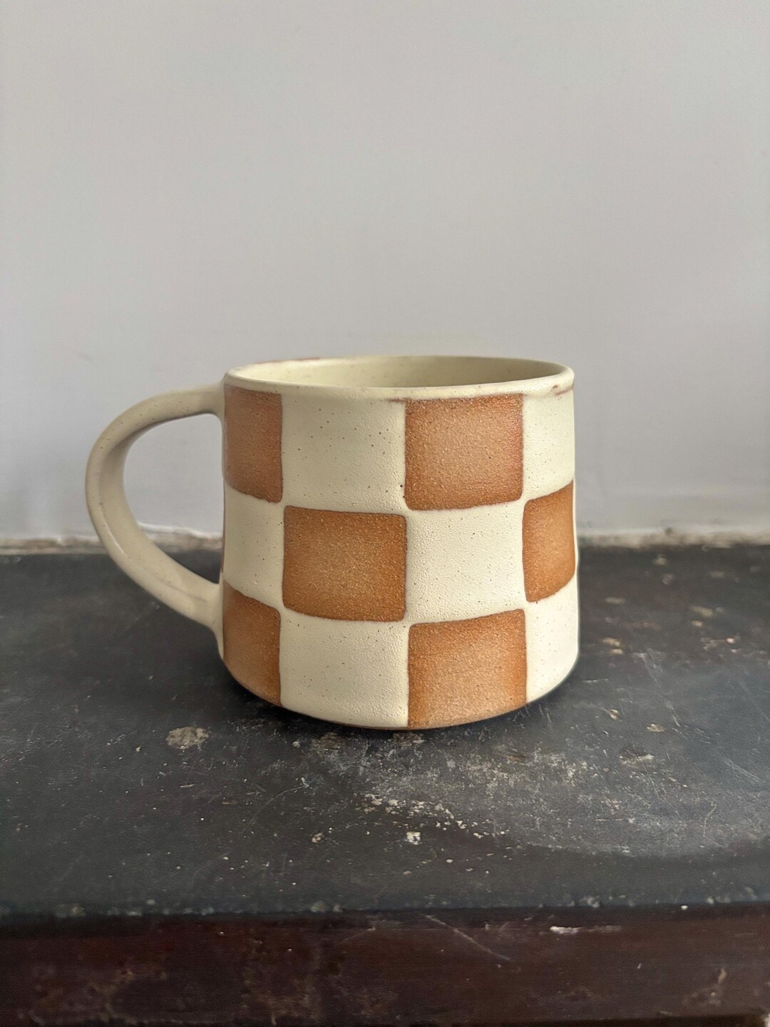 Ceramic Cream Checkered Mug | Handmade Pottery - Etsy