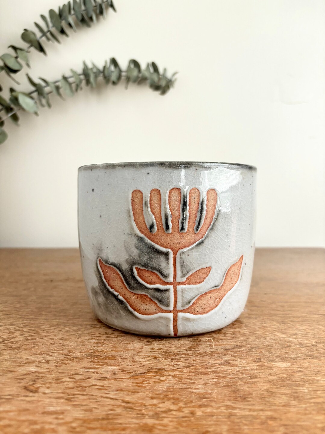 Ceramic Flower Planter Pot Handmade Pottery Folk White/gray - Etsy