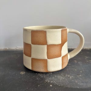 Ceramic Cream Checkered Mug | Handmade Pottery - Etsy