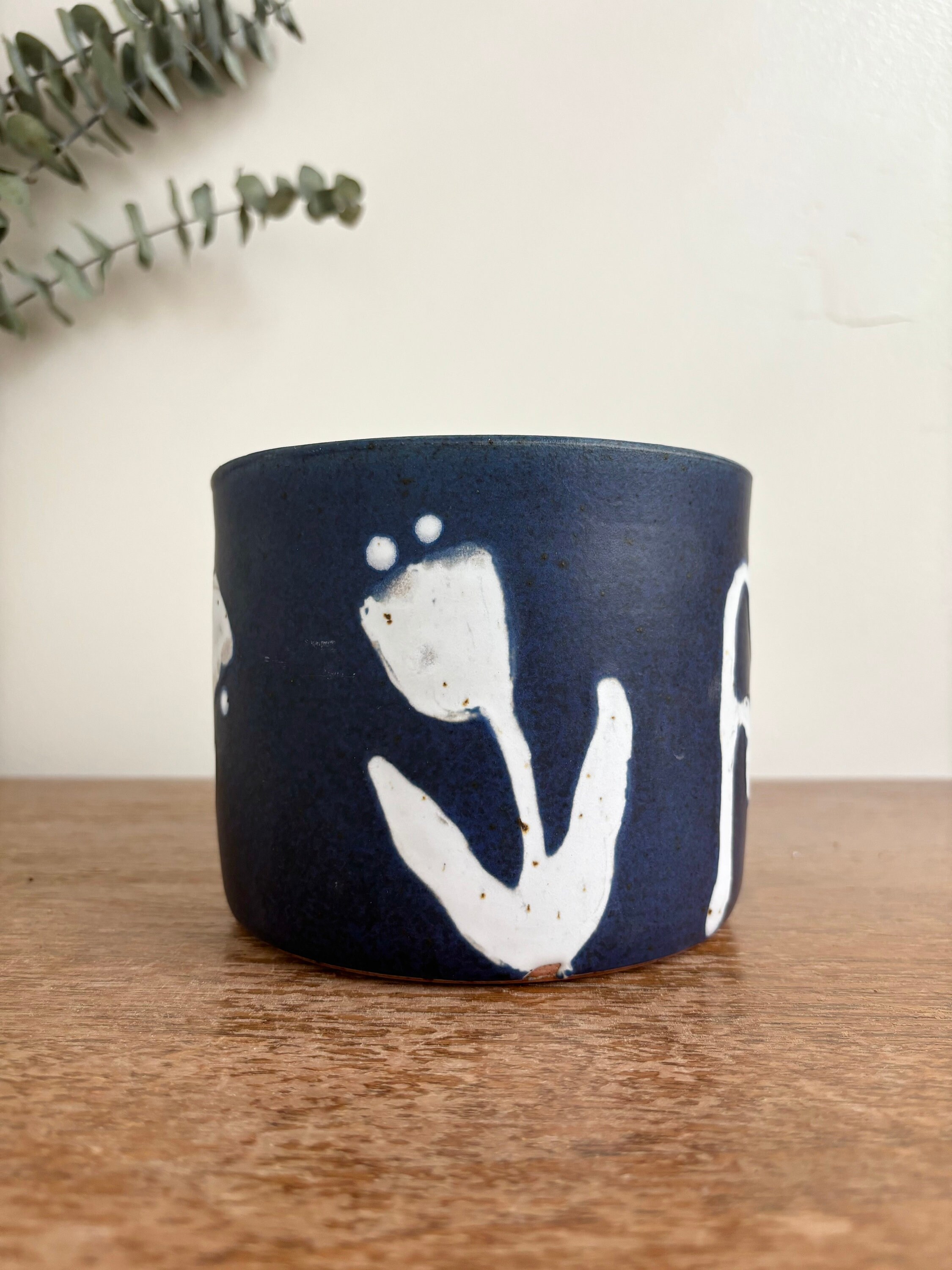 Blue Flower Tulip Planter Pot | Handmade Ceramic - Etsy
