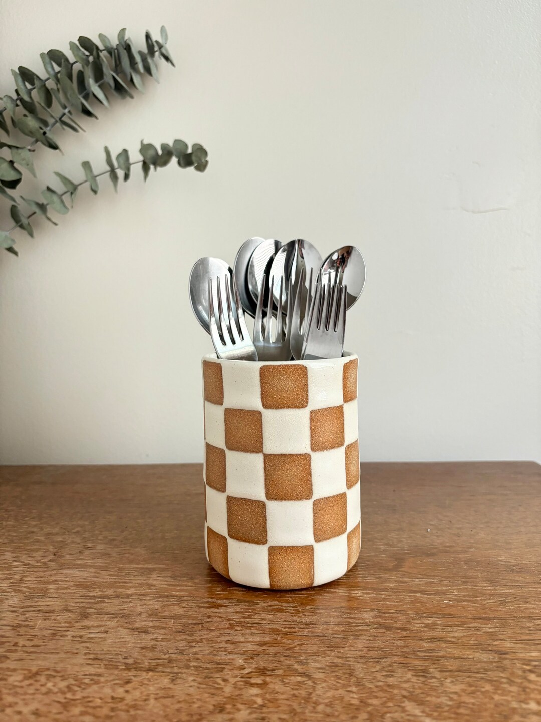 Handmade Checkered Cream Kitchen Utensil Holder - Etsy
