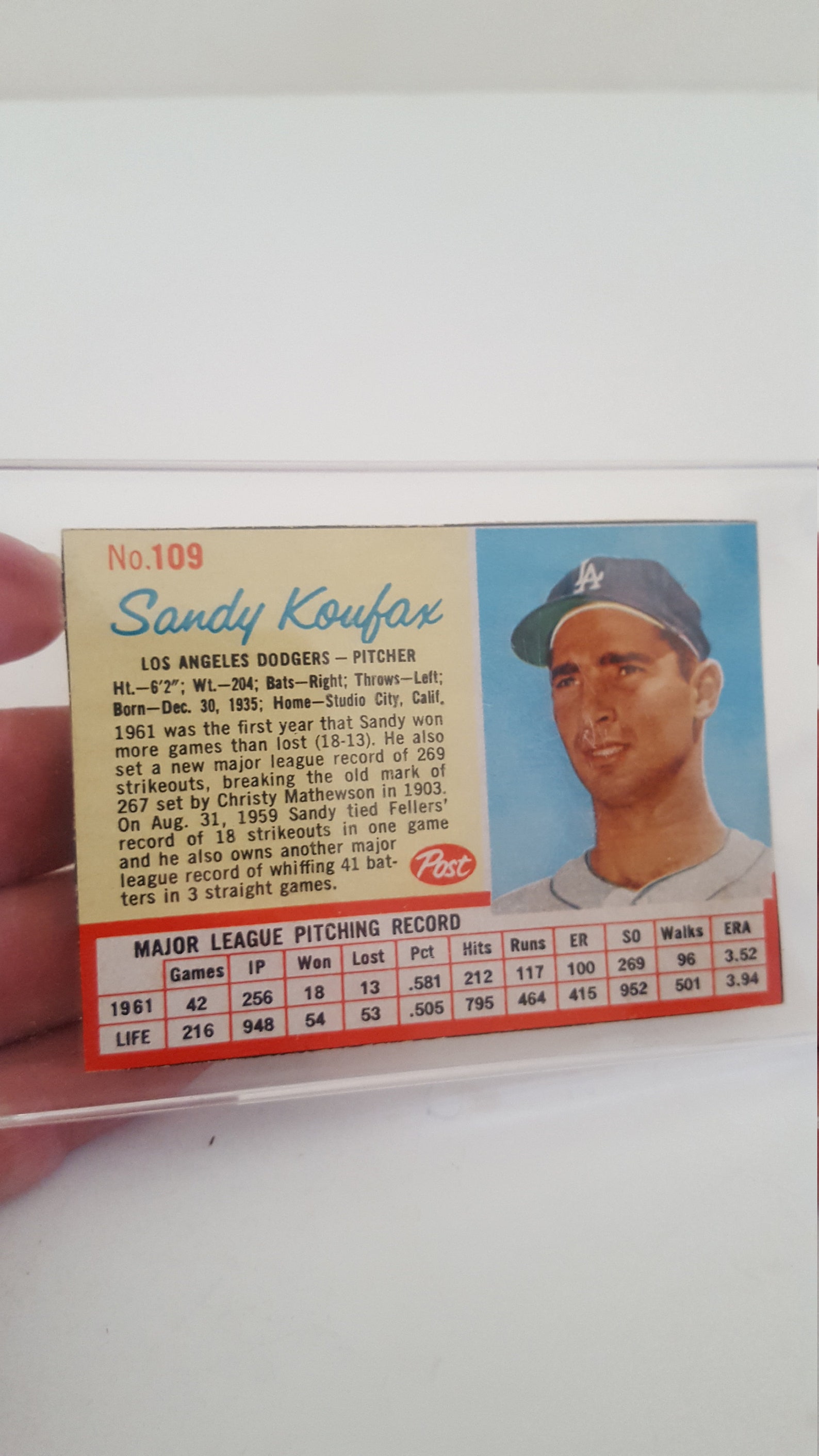 Vintage 1963 Post Cereal Baseball Card of Sandy Koufax Hall of | Etsy