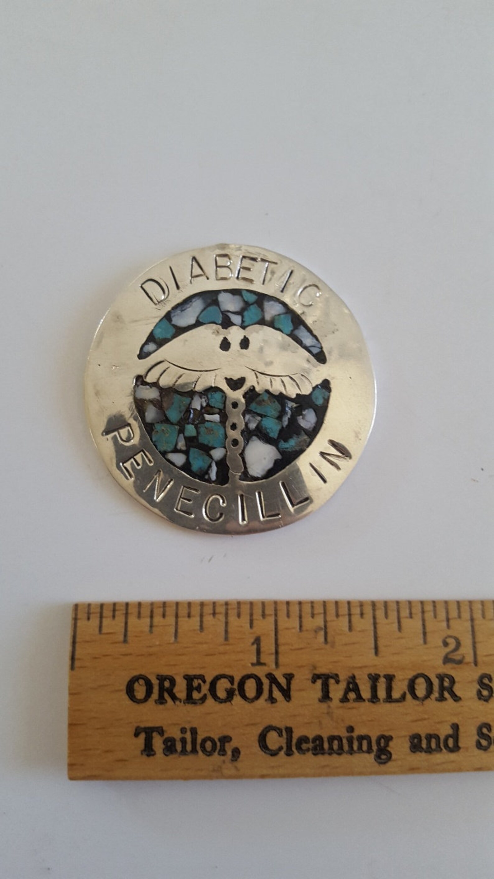 Vintage silver quartz and turquoise medical alert medallion | Etsy