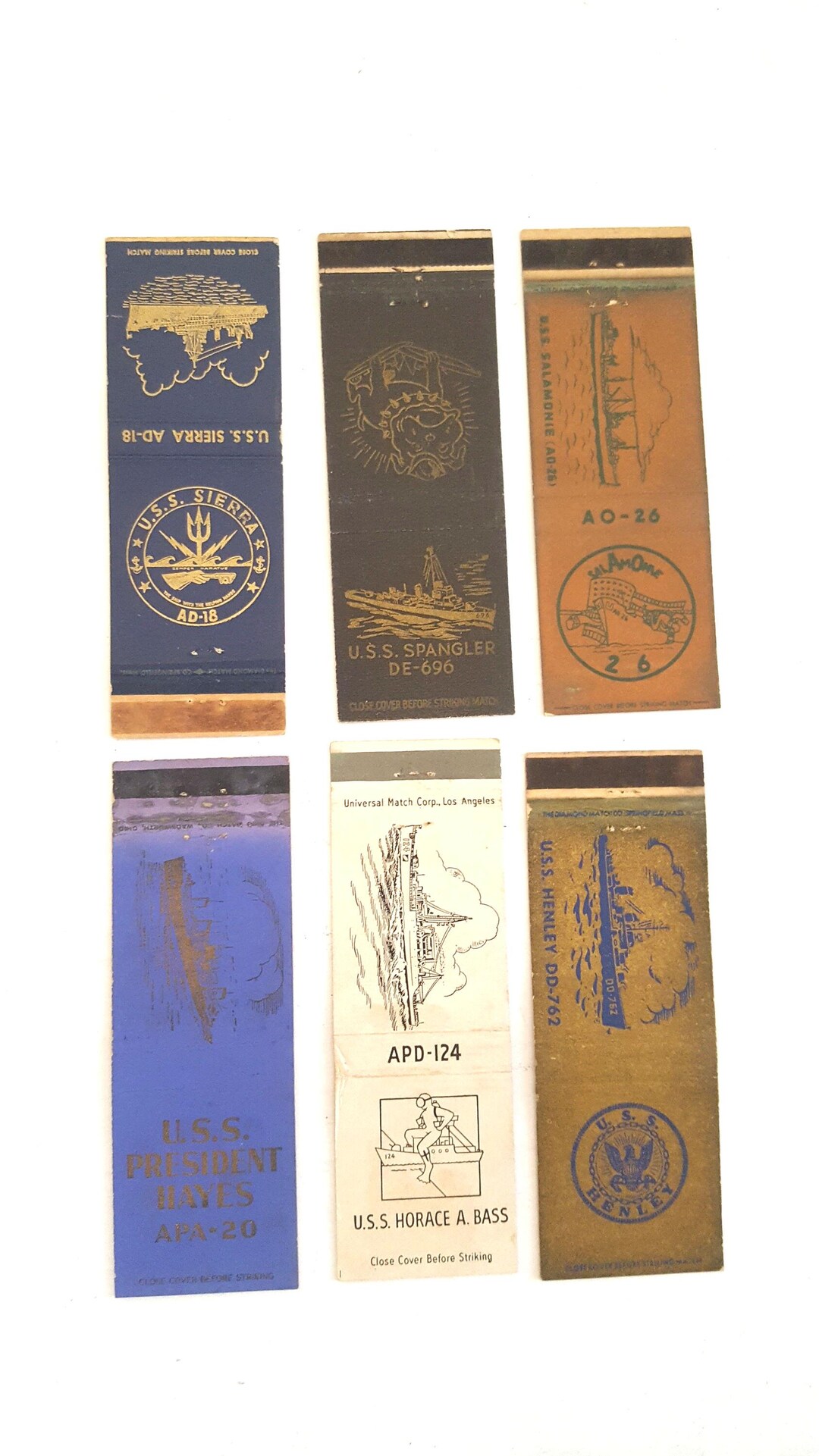 Vintage Lot of 6 Matchbook Covers of U.S. Navy WWII Era Ships, See ...