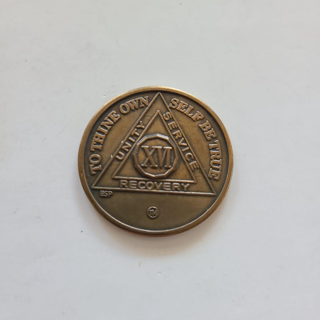 Vintage 1990 Alcoholics Anonymous Sobriety Coin: Serenity Prayer, 16 ...