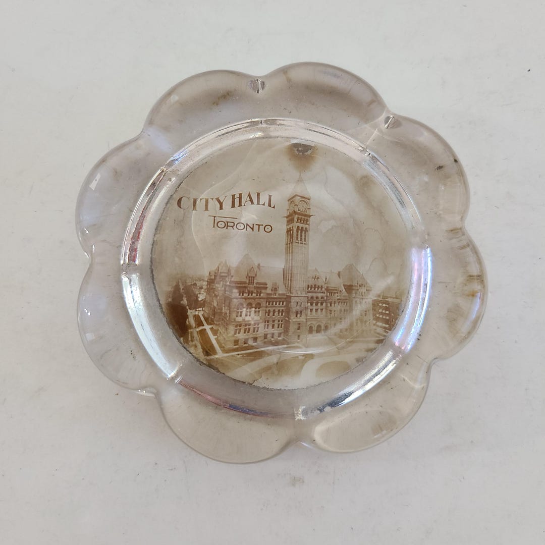 Vintage Toronto City Hall Glass Paperweight: Sepiatone Photo, Scalloped ...