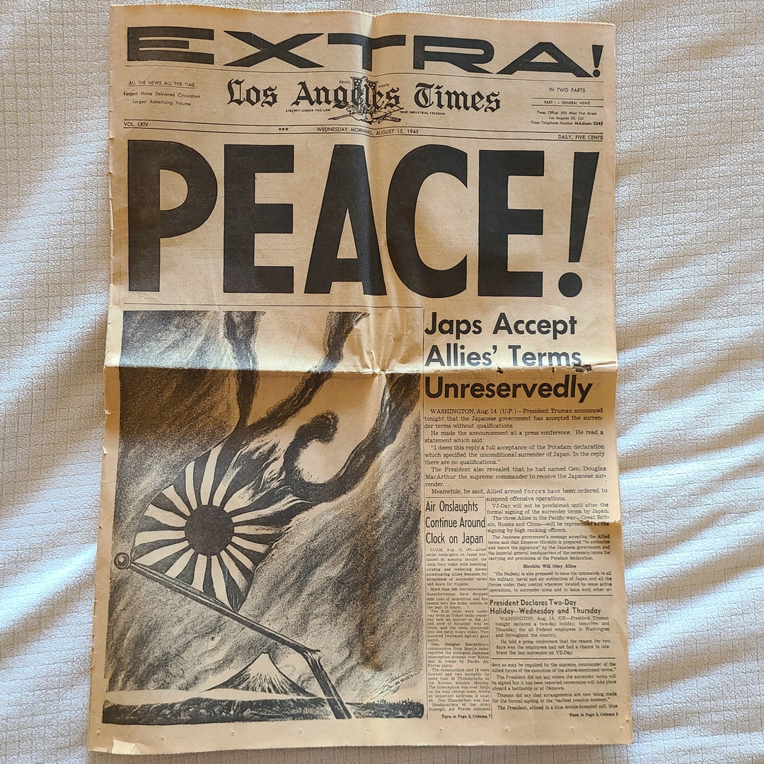 Vintage Original Full Newspaper Los Angeles Times August 15, 1945 ...