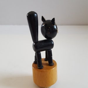 Vintage Circa 1960's Toy Push up Cat, Black Unmarked Made of Wood With ...