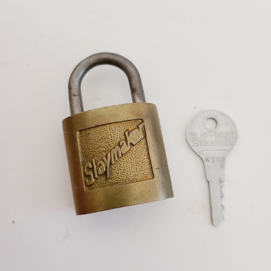 Vintage 1950's Slaymaker Brass Padlock, 1 Aluminum Matching Key 2 1/2 ...