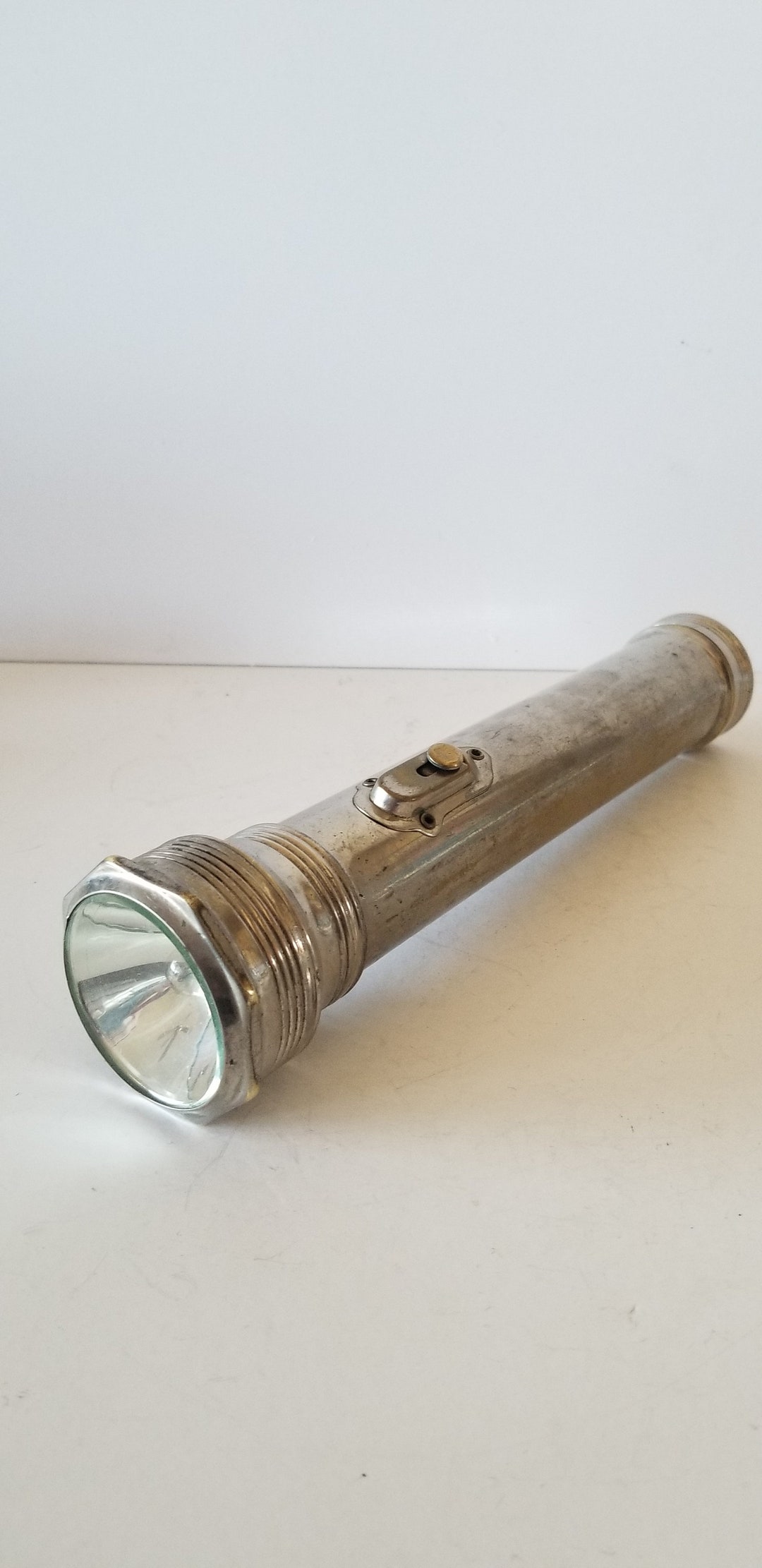 Antique 1920s Ray-o-lite Flashlight: Nickel Plated Brass, Beveled Glass ...
