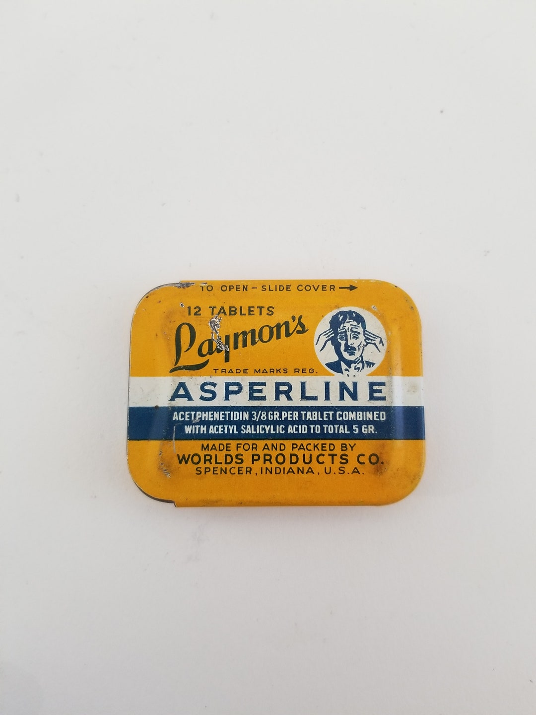 Vintage Lymon's Asperline Tin: 1950s Graphic Medicine - Etsy