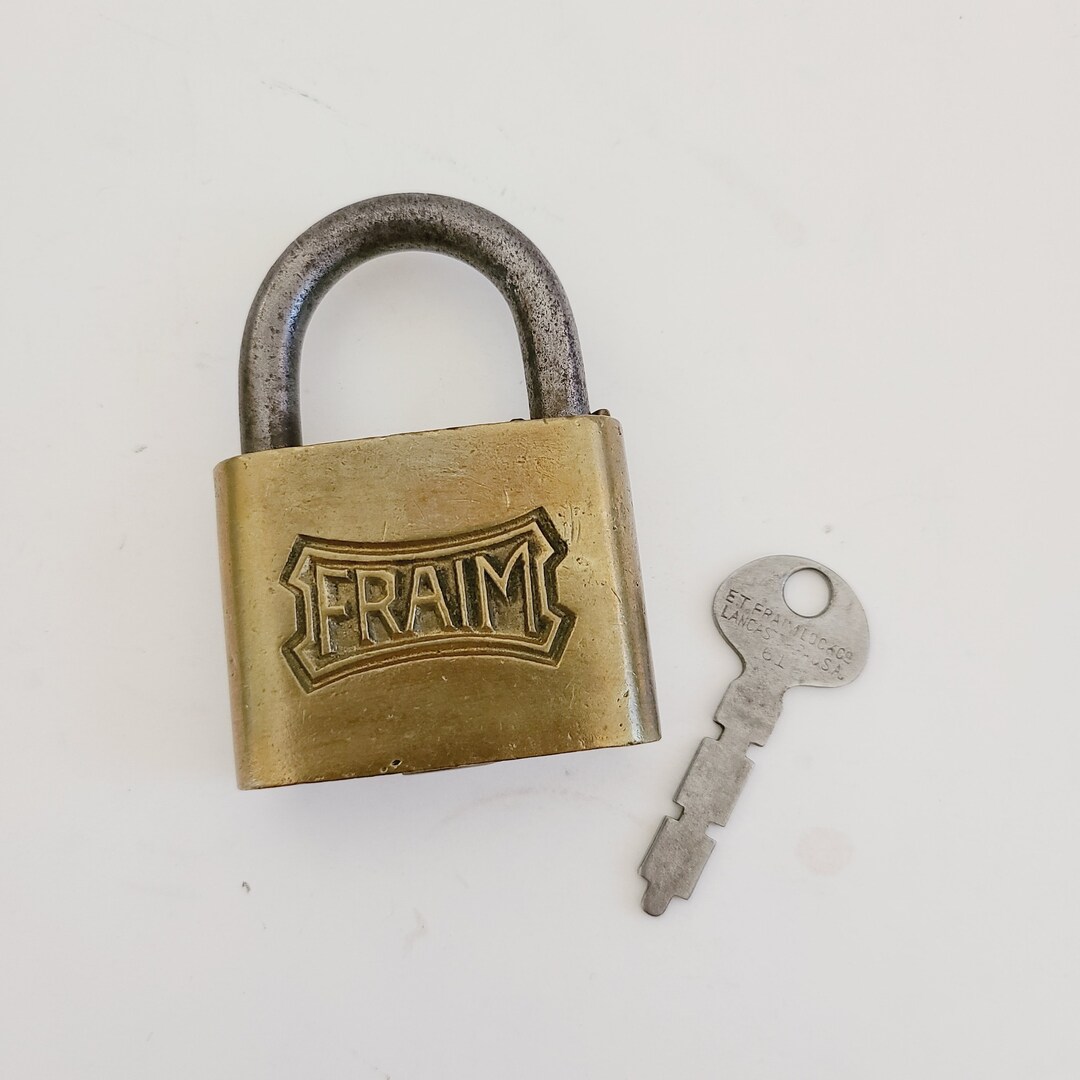Vintage 1950's Fraim Cast Brass Medium Duty Shackle Padlock, Working ...