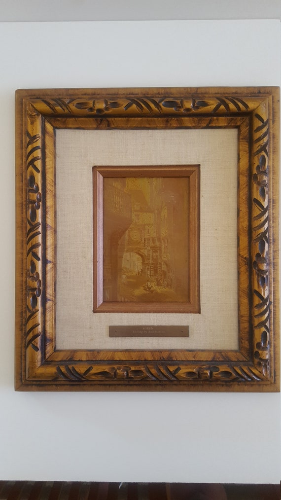 Vintage Mid Century Modern Metal Engraved Etching | Etsy