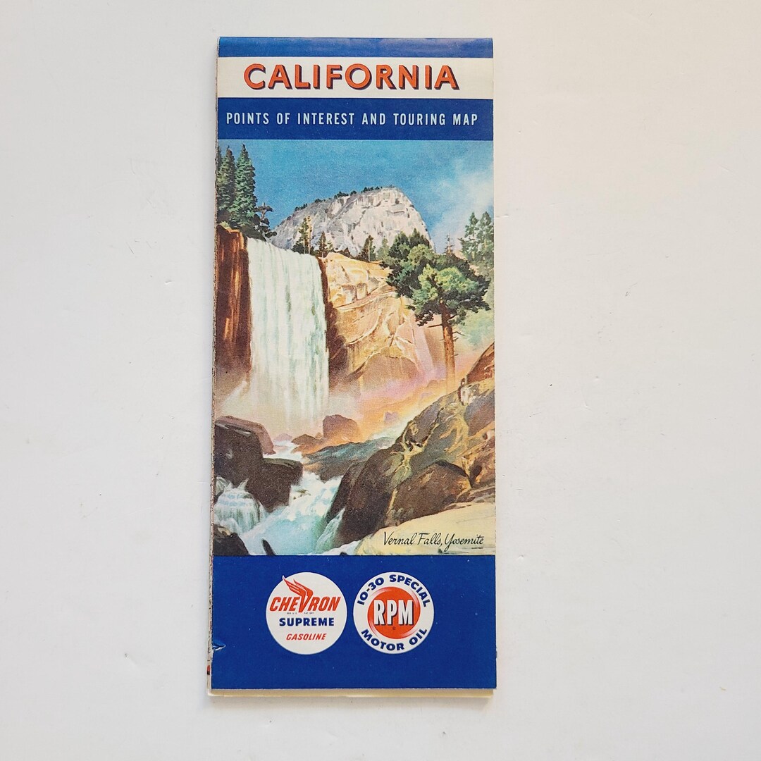 Vintage 1950s California Chevron Map: Yosemite Vernal Falls - Etsy