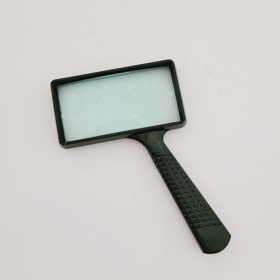 Vintage Rectangular Magnifying Glass: Blue Tinted Reader, Black Plastic ...