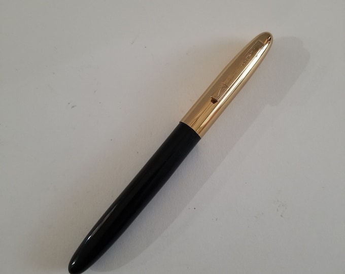 Vintage Scripto 8 Fountain Pen, Black Body With Gold Cap, Ink Sack Type ...