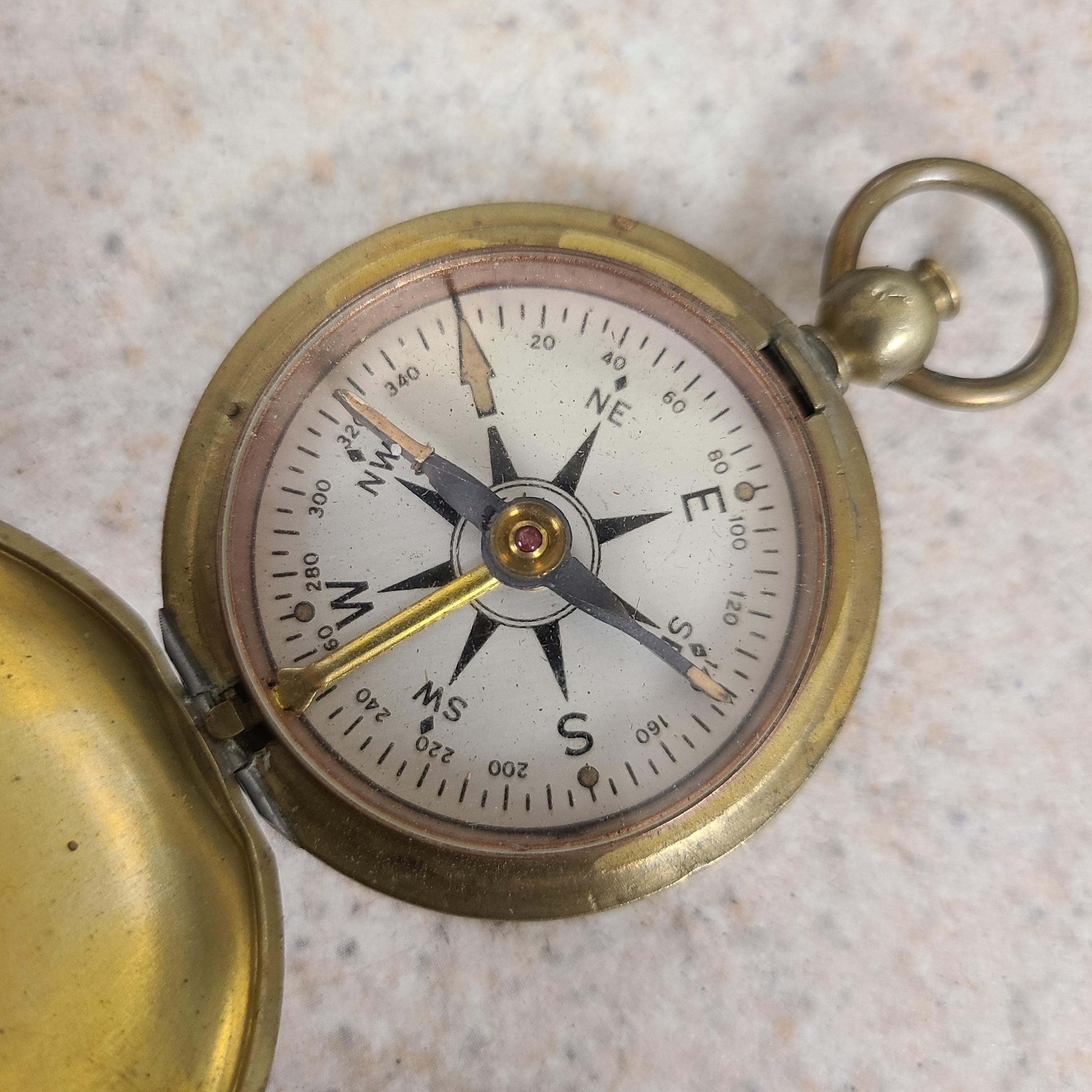 Vintage Circa 1940's Brass Pocket Watch Hunter Case Compass, USCE ...