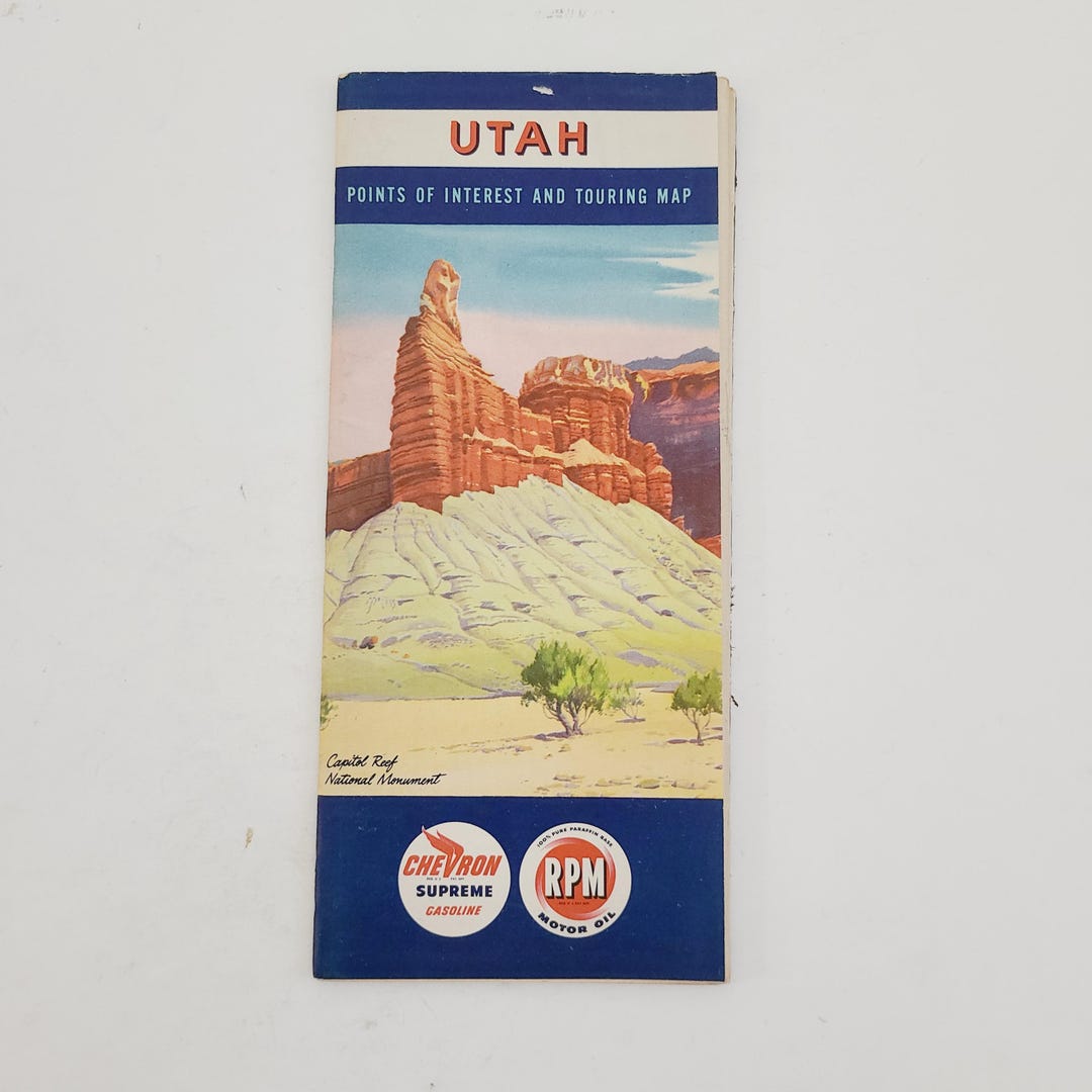Vintage 1950s Chevron Utah Map: Capitol Reef National Monument - Etsy
