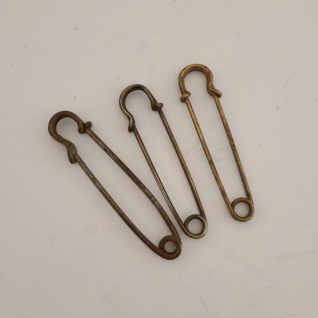 Vintage Lot of 3 Old Safety Pins, Wire Gauge 1940's 3 1/2" and 3 3/4 ...