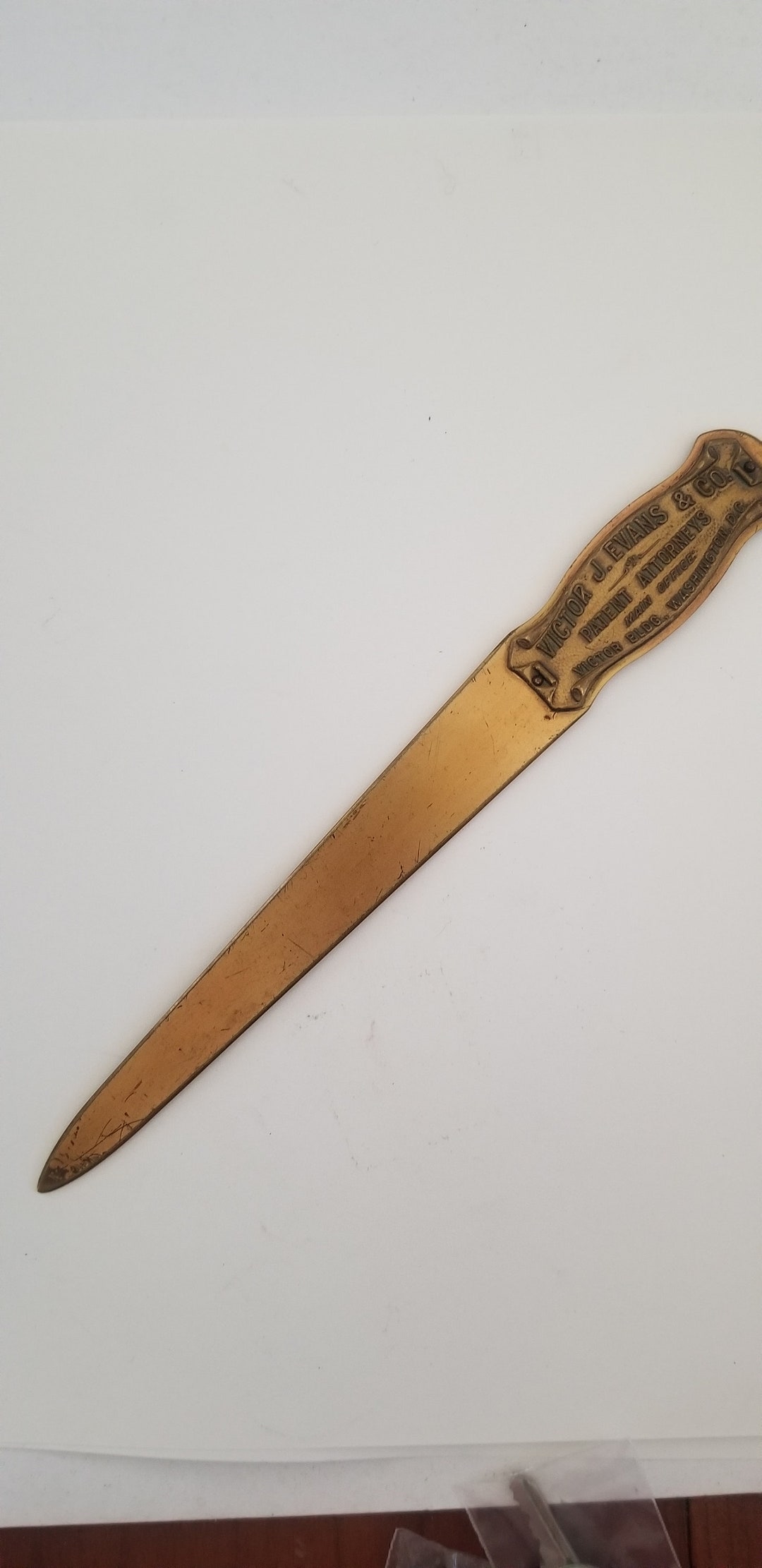 Antique 1920s Brass Letter Opener: Victor J. Evans & Co Advertising - Etsy
