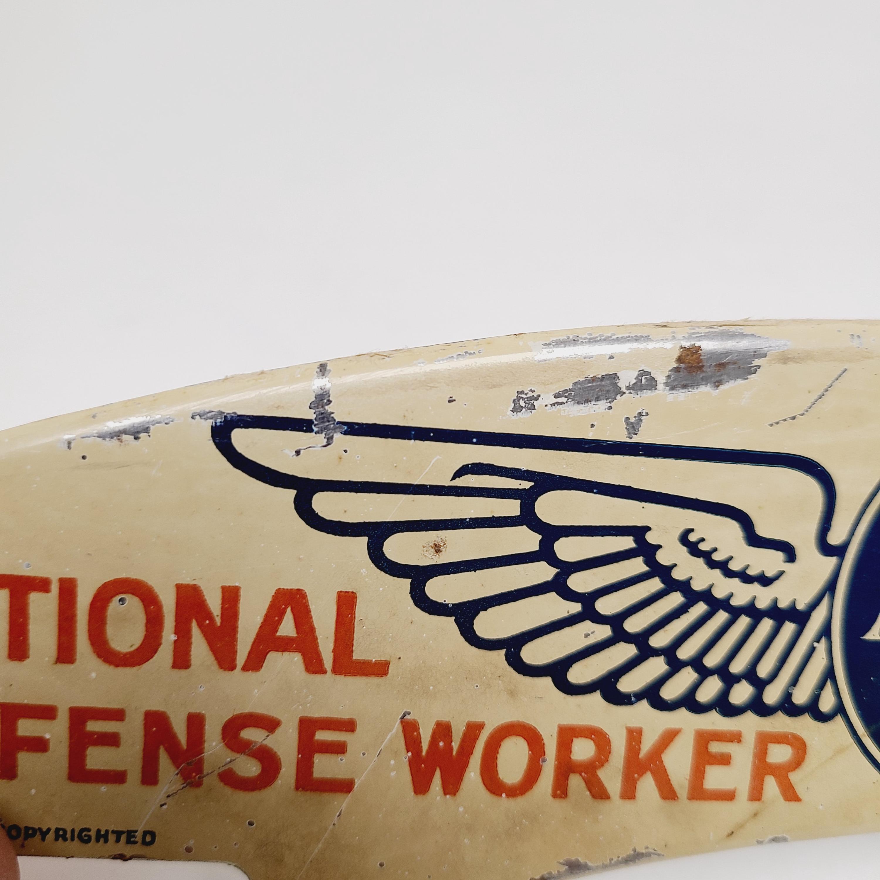 Vintage Circa 1940's License Topper National Defense Worker Wright ...
