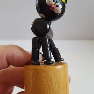Vintage Circa 1960's Toy Push up Cat, Black Unmarked Made of Wood With ...