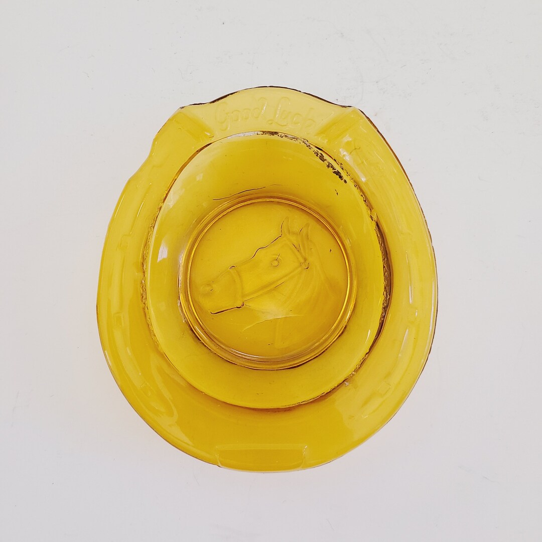 Vintage 1960s Yellow Glass Ashtray: Horseshoe "good Luck" Design - Etsy