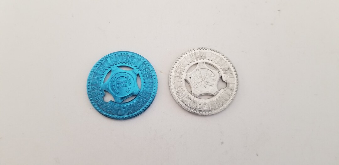 Vintage Circa 1960's Souvenir Good Luck Tokens, Stamped Aluminum Blue ...