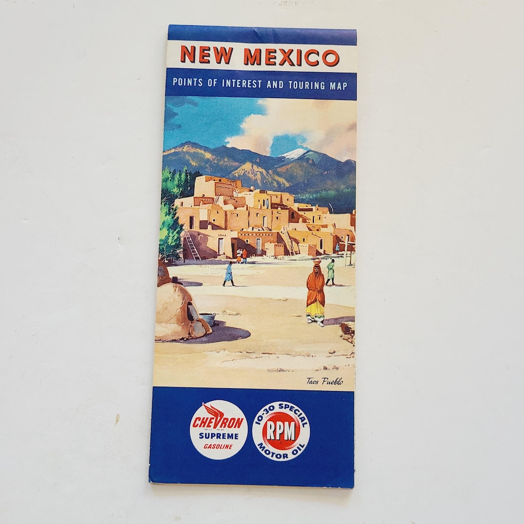 Vintage 1950s Chevron New Mexico Travel Map: Taos Pueblo Cover - Etsy