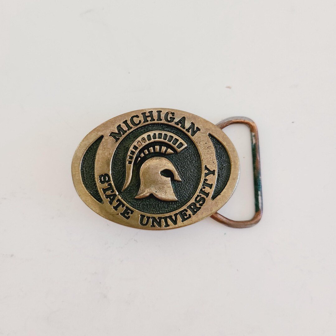 Vintage 1978 Small Cast Bronze Belt Buckle Michigan State University ...