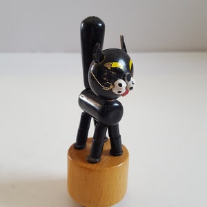 Vintage Circa 1960's Toy Push up Cat, Black Unmarked Made of Wood With ...