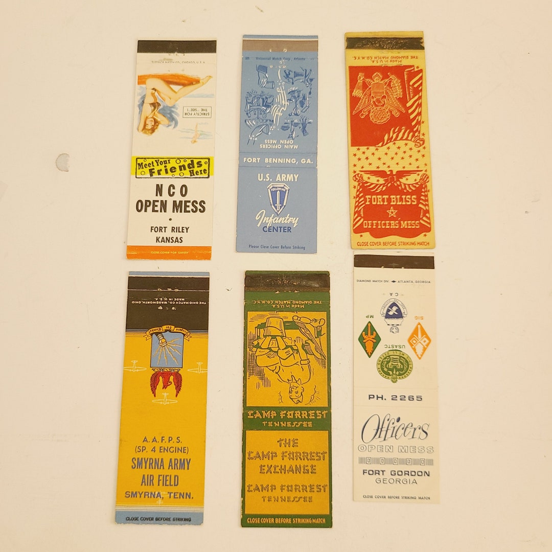 Vintage Lot of 6 U.S. Army Matchbook Covers, Fort Riley, Fort Bliss ...